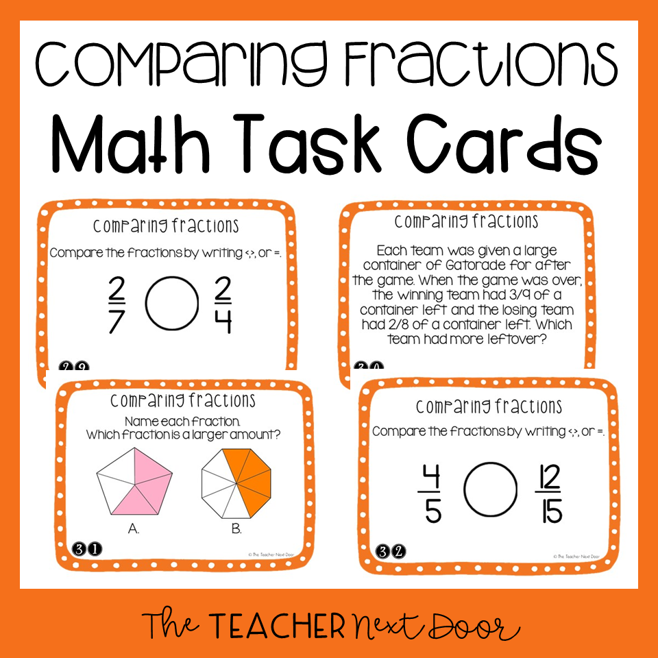3rd Grade Comparing Fractions Task Cards Comparing Fractions Center