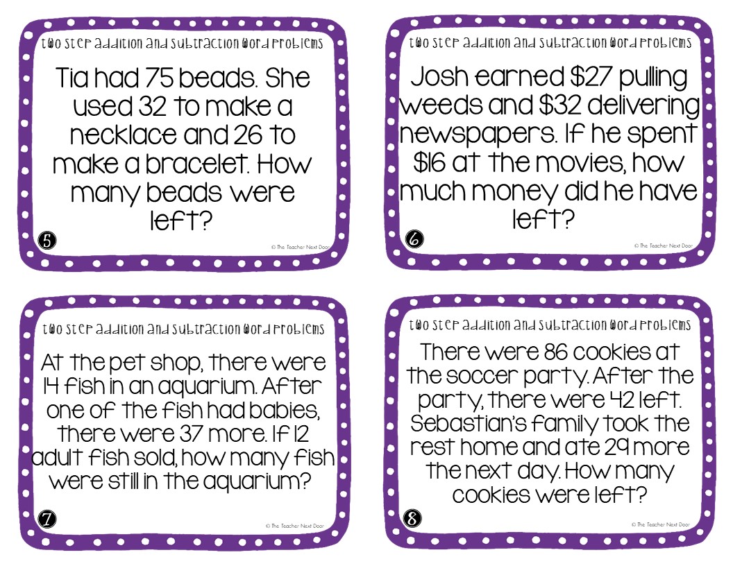 3rd Grade Two Step Word Problems With Addition And Subtraction Task 