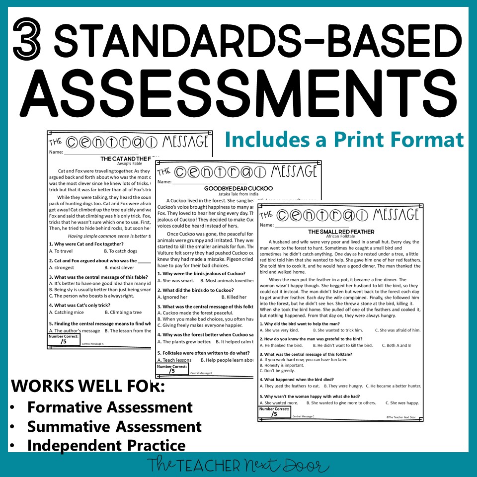 Central Message Standards Based Reading Assessments 3rd Grade The Central Message Standards Based Reading Assessments 3rd Grade The